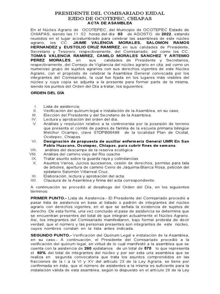 Acta de Asamblea Editable | PDF