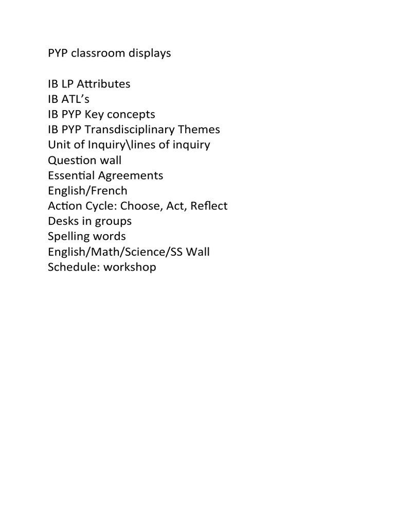 PYP Classroom Displays | PDF | Language Arts & Discipline