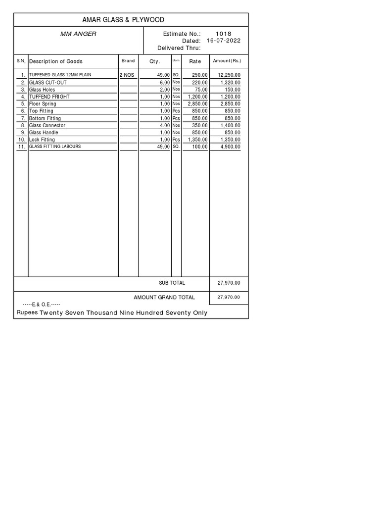 Amar Glass & Plywood: MM Anger | PDF