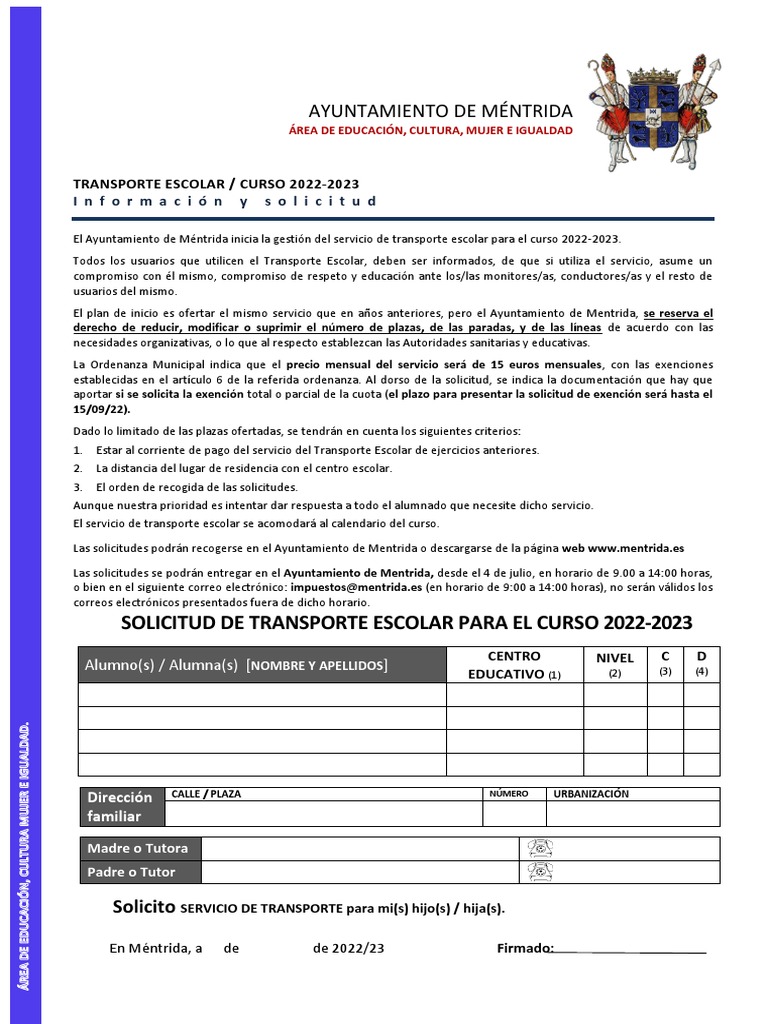 Transporte Escolar Solicitud 22 23 | PDF