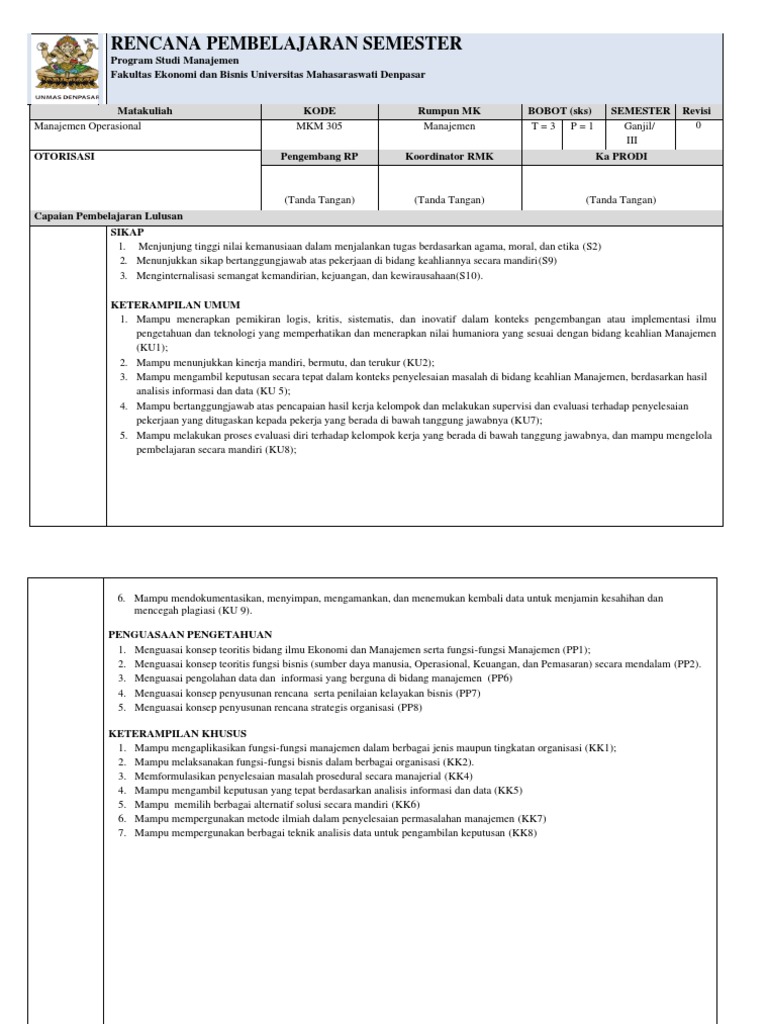 RPS - Manajemen Operasional | PDF