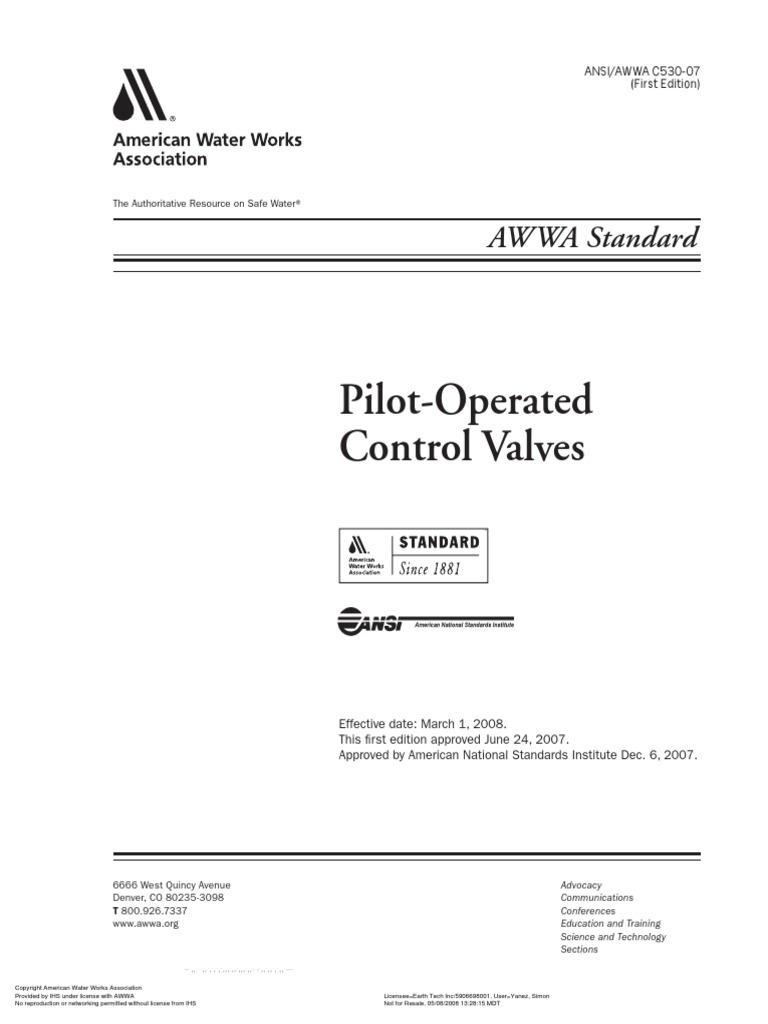 Awwa Standard For Pilot Operated Control Valves | PDF | Pipe (Fluid ...