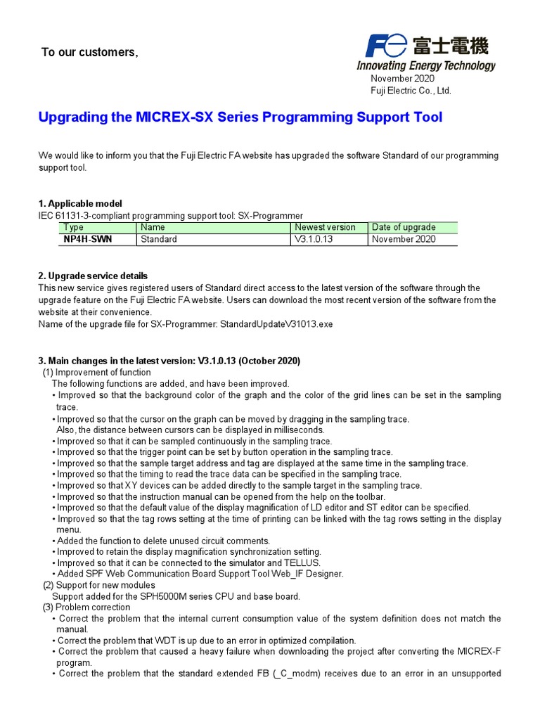 Upgrading The MICREX-SX Series Programming Support Tool: To Our ... Upgrading The MICREX-SX Series Programming Support Tool: To Our ...