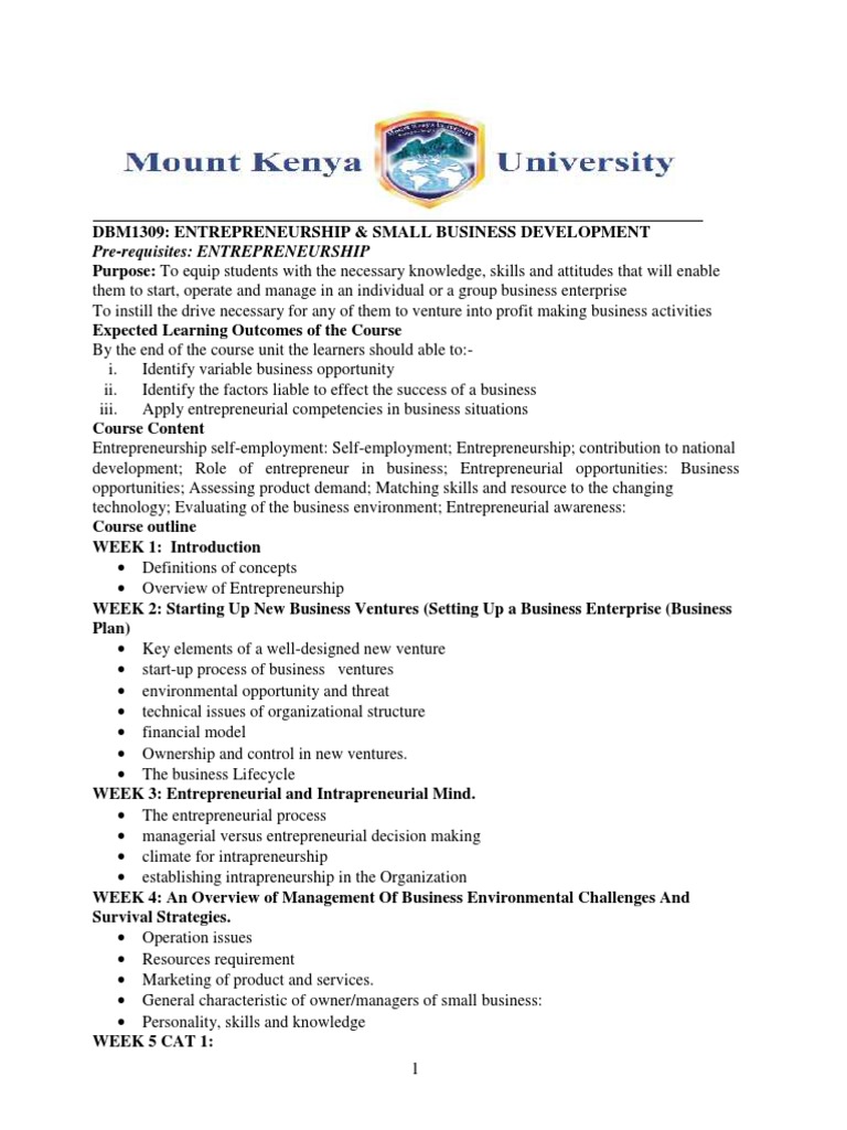 Entrepreneurship & Small Business Course | PDF | Entrepreneurship ...