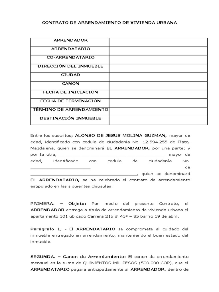 Contrato de Arrendamiento de Vivienda Urbana | PDF | Ley común | Derecho privado