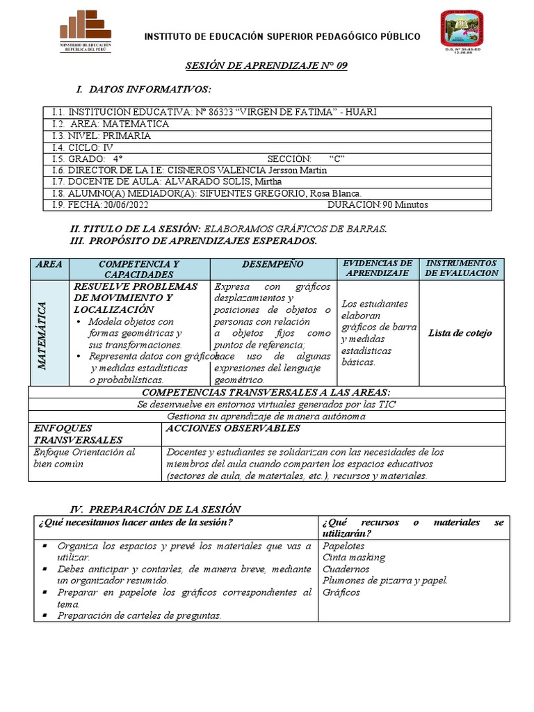 SESION DE APRENDIZAJE N°09 Matematica | PDF | Aprendizaje | Salón de clases