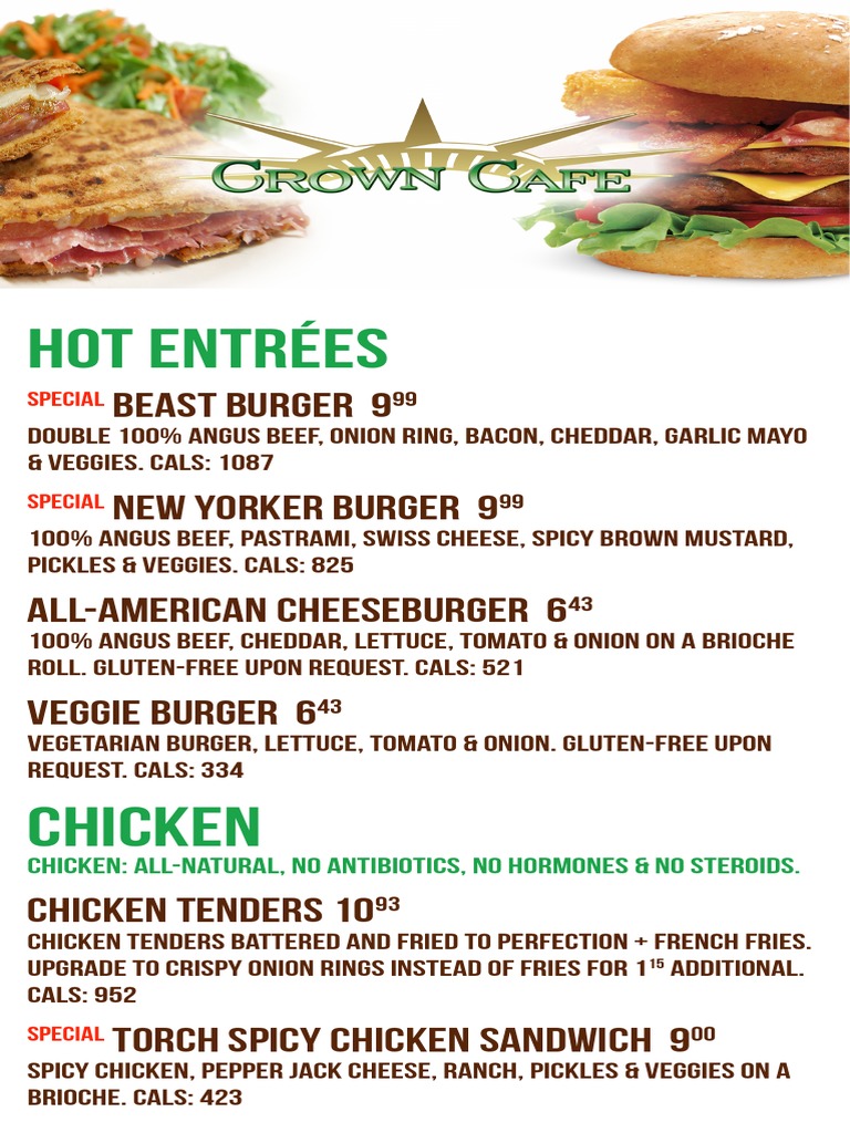 Crown Cafe Menu Mobile | PDF | Hamburgers | Foods