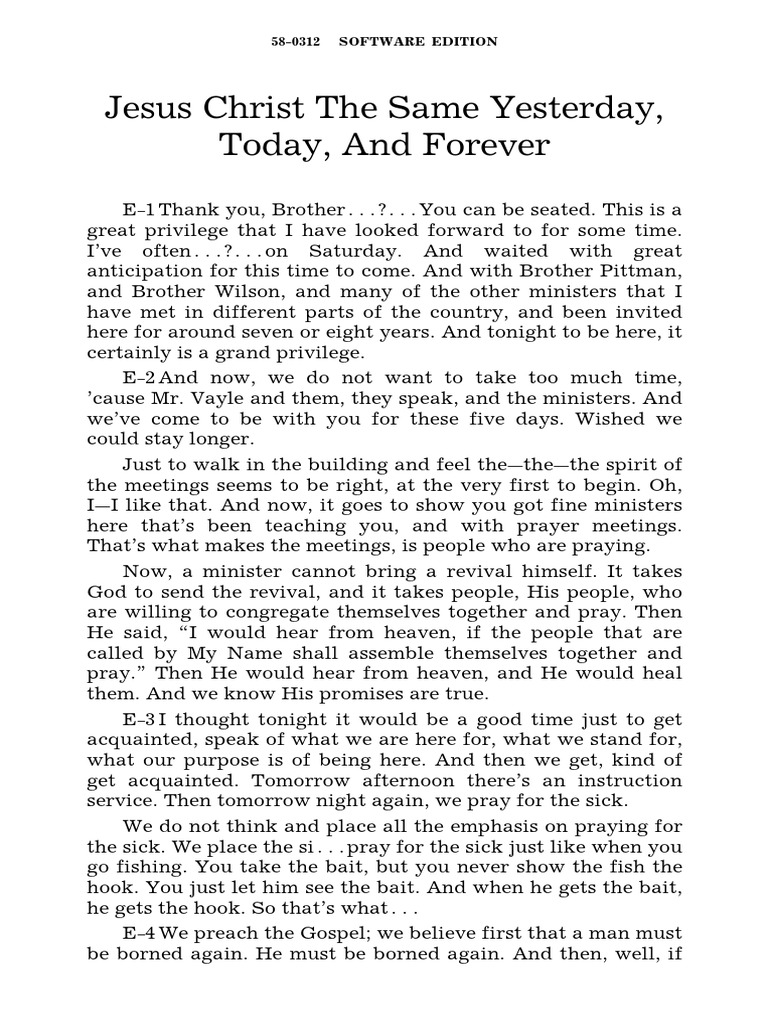 58-0312 Jesus Christ The Same Yesterday Today and Forever | PDF | Jesus ...