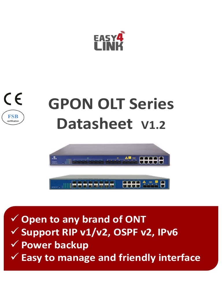 Easy4Link OLT (V1600G1-V1600G2) Datasheet V1.2 | PDF | Port (Computer Networking) | I Pv6