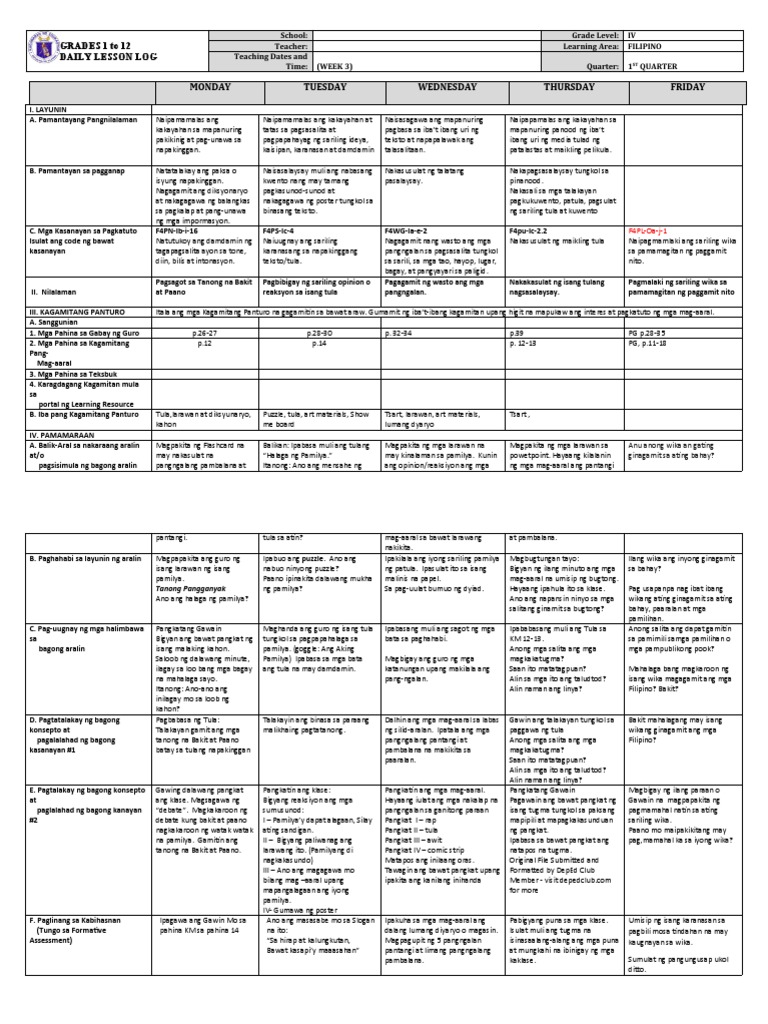 DLL Filipino 4 q1 w3 | PDF