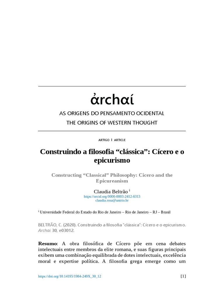 Cícero e a Construção da Filosofia Clássica | PDF | Platão | Cícero