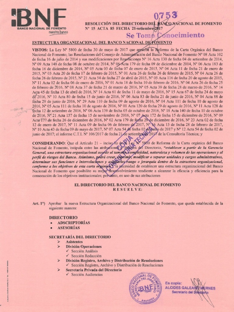 Estructura Organizacional Del BNF | PDF