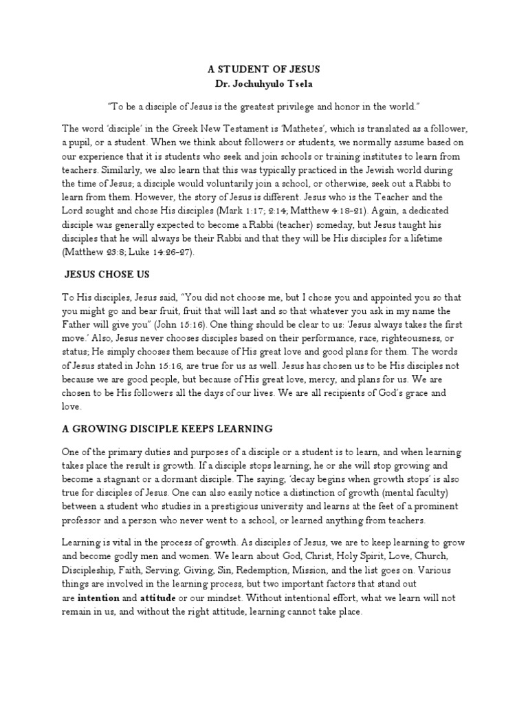 A Student of Jesus SHC B School | PDF | Disciple (Christianity) | Jesus