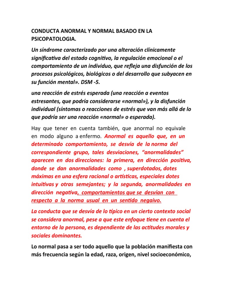 Conducta Anormal y Normal Basado en La Psicopatologia | PDF | Comportamiento | Suicidio