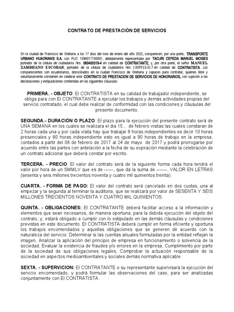 Modelo Contrato Prestacion Servicios | PDF