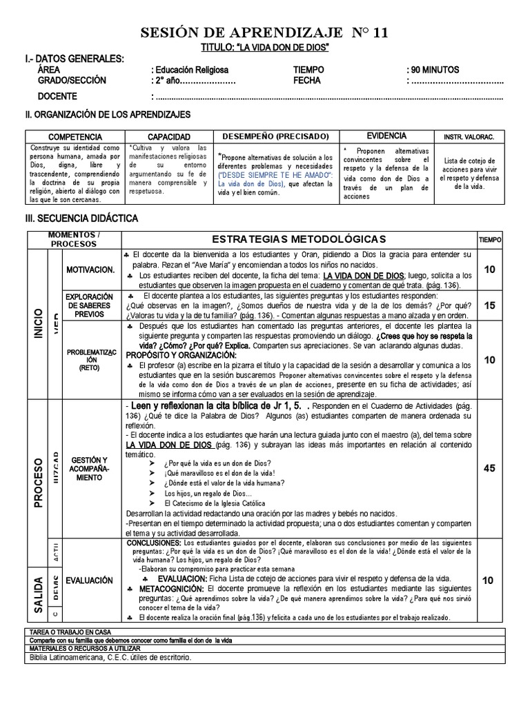 SESIÓN DE APRENDIZAJE N11 - 2do | PDF | Maestros | Aprendizaje
