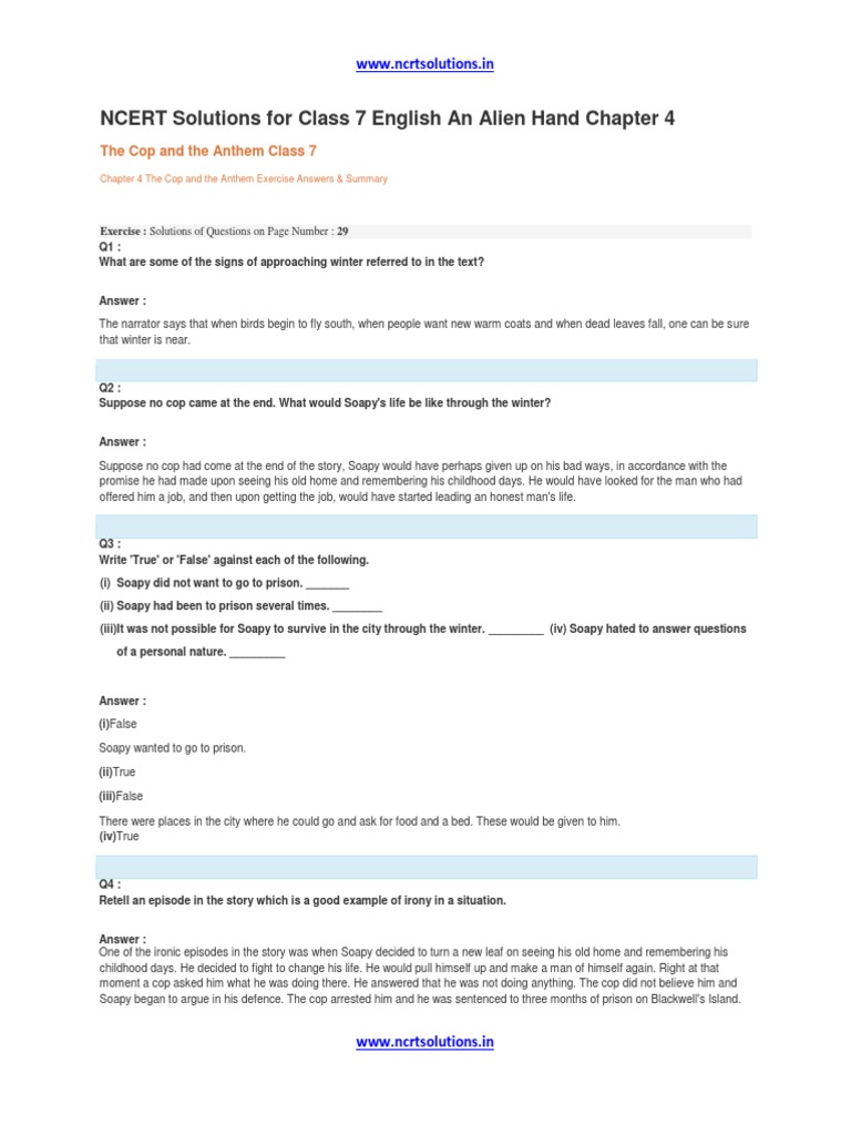 NCERT Solutions For Class 7 English An Alien Hand Chapter 4 | PDF | Foreign Language Studies