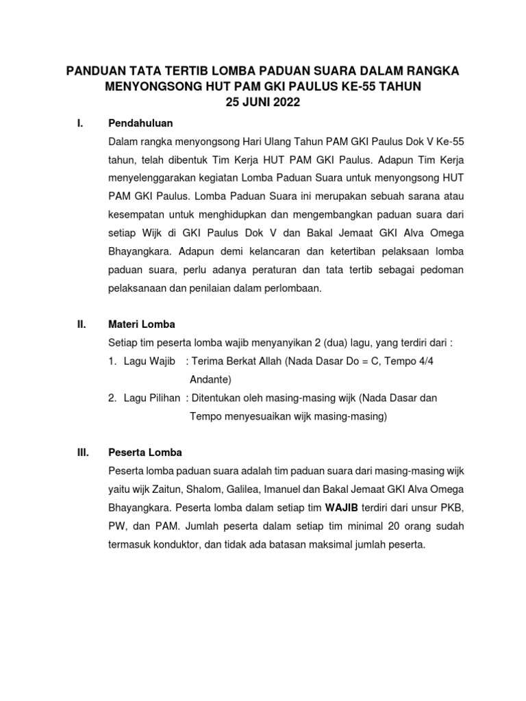 Panduan Tata Tertib Lomba Paduan Suara Dalam Rangka Hut Pam Gki Paulus ... Panduan Tata Tertib Lomba Paduan Suara Dalam Rangka Hut Pam Gki Paulus ...