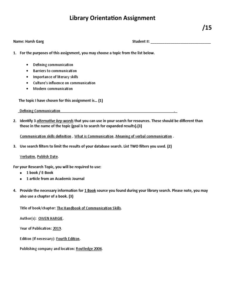 Library Orientation Assignment | PDF | Libraries | Communication