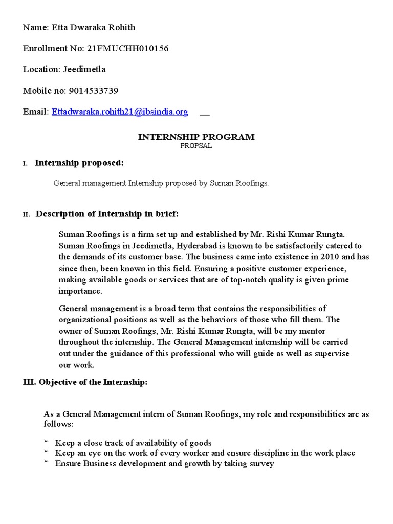 Internship Proposal Letter | PDF | Internship | Job Hunting