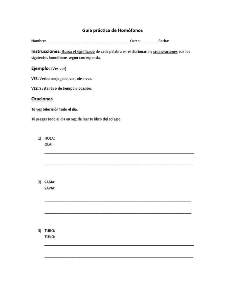 ACTIVIDAD Homofonos | PDF