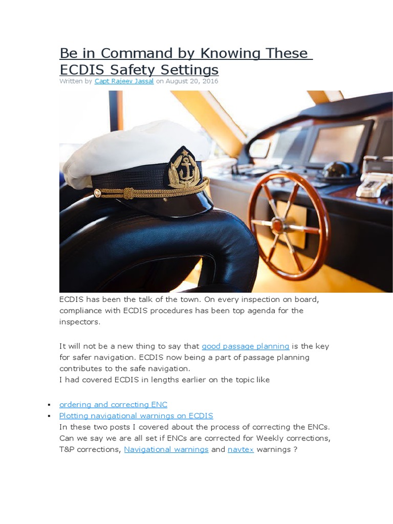 Be in Command by Knowing These ECDIS Safety Settings: Written by On August 20, 2016 | PDF | Area ...