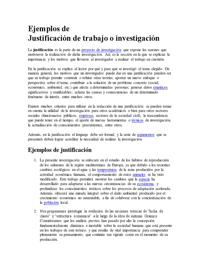 Ejemplos de Justificación de Un Proyecto de Investigación | PDF ...