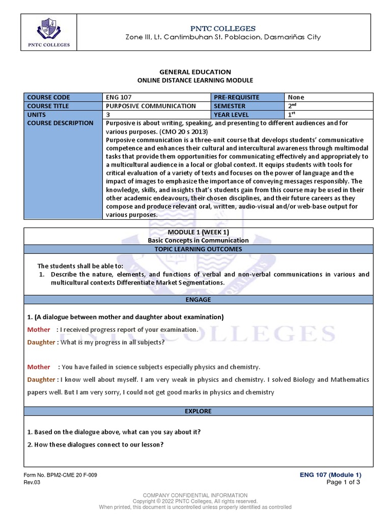 General Education: PNTC Colleges | PDF | Communication | Nonverbal ...