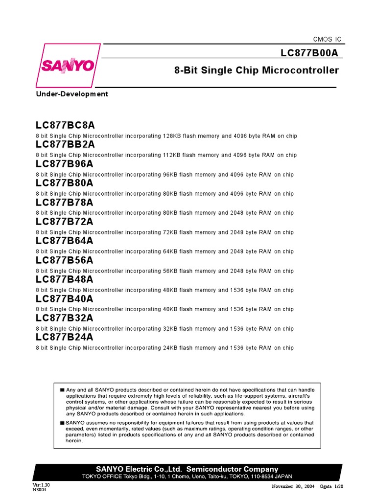 8-Bit Single Chip Microcontroller LC877B00A: Under-Development | PDF | Flash Memory | Random ...