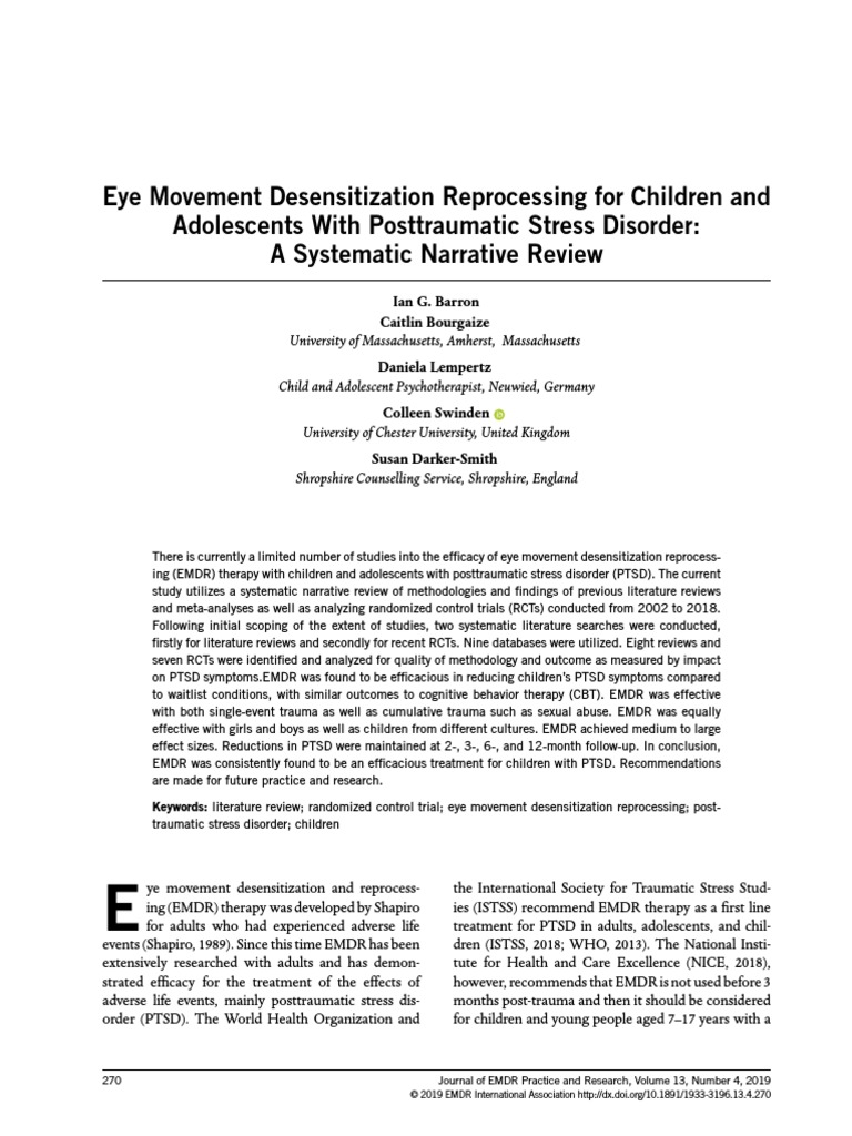Eye Movement Desensitization Reprocessing For Children and Adolescents With Posttraumatic Stress ...