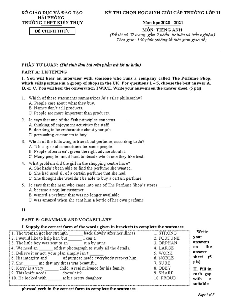 Đề HSG Tiếng Anh 11 - 2021 | PDF | Desert | Dehydration