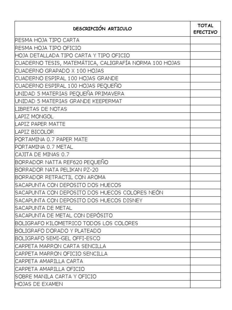 Lista de Articulos | PDF | Productos de madera | Materiales de impresión
