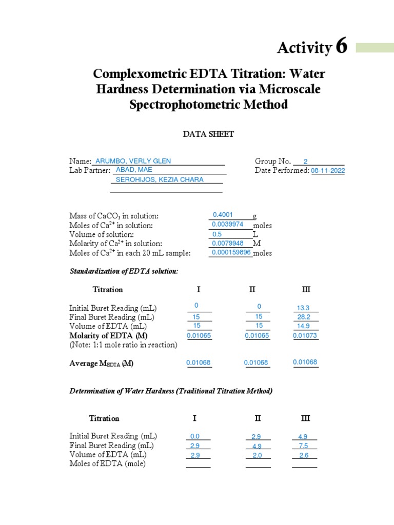GROUP2 Act 6 - Water Hardness Determination - Worksheet | PDF ...
