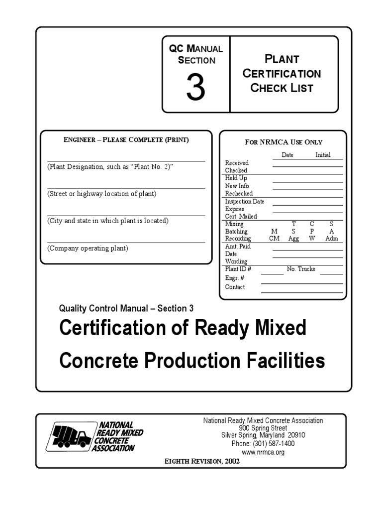 Plant Certification Checklist | PDF | Weighing Scale | Concrete