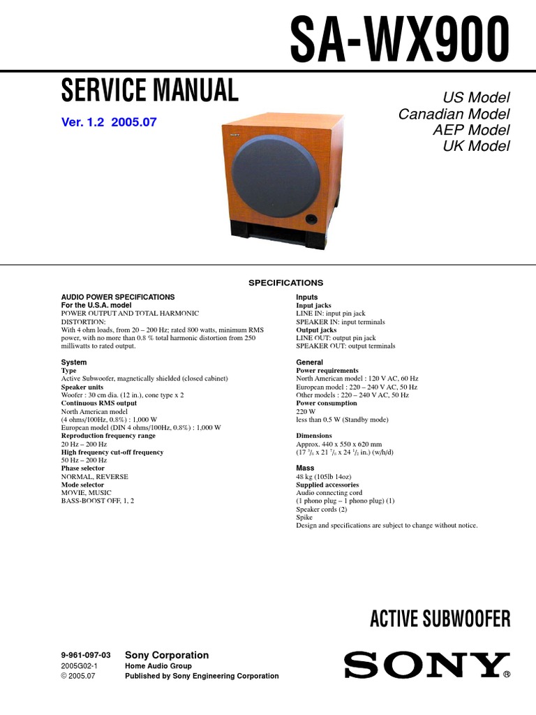 Service Manual: SA-WX900 | PDF | Loudspeaker | Electronics
