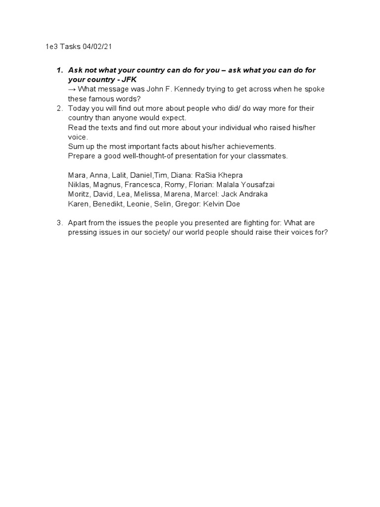 1e3 Tasks | PDF | Politics | Wellness