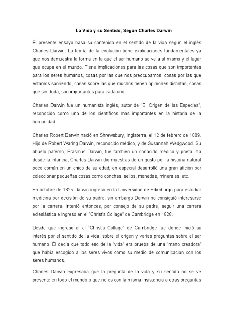 El Sentido de La Vida, Según Charles Darwin | PDF | Charles Darwin | Vida