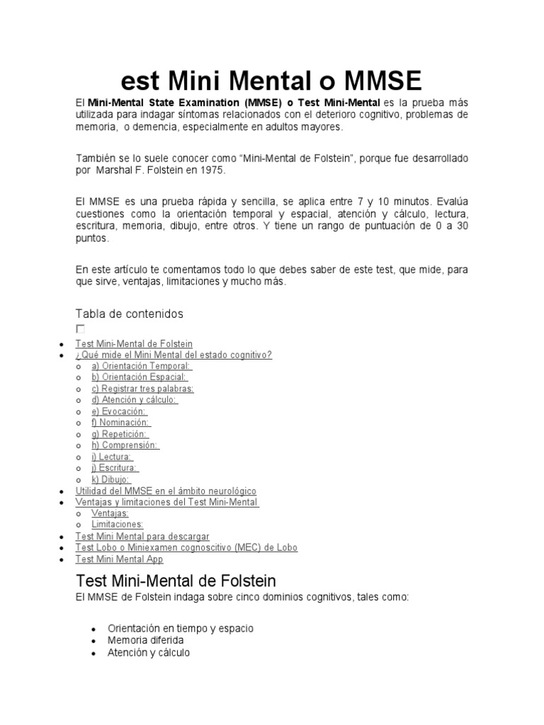 Manual - Intrucciones de - Marshal Folstein | PDF | Ciencias del ...