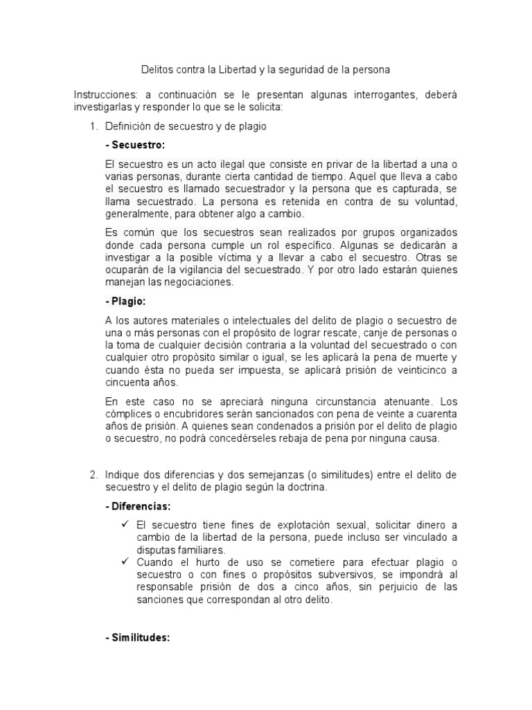 Delitos Contra La Libertad y La Seguridad de Las Personas | PDF | Secuestro | Trata de personas