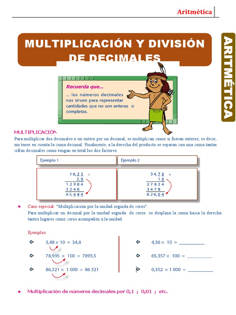 Multiplicación y División de Decimales para Quinto Grado de Primaria ...