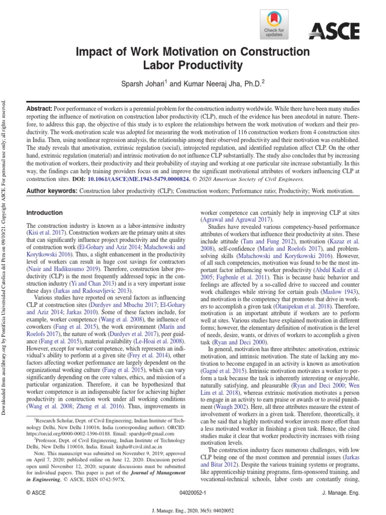Impact of Work Motivation On Construction Labor Productivity | PDF ...