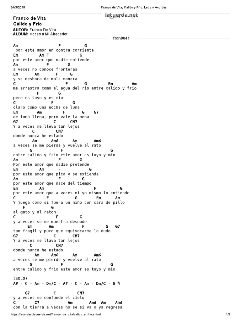 Franco de Vita, Cálido y Frío - Letra y Acordes | PDF