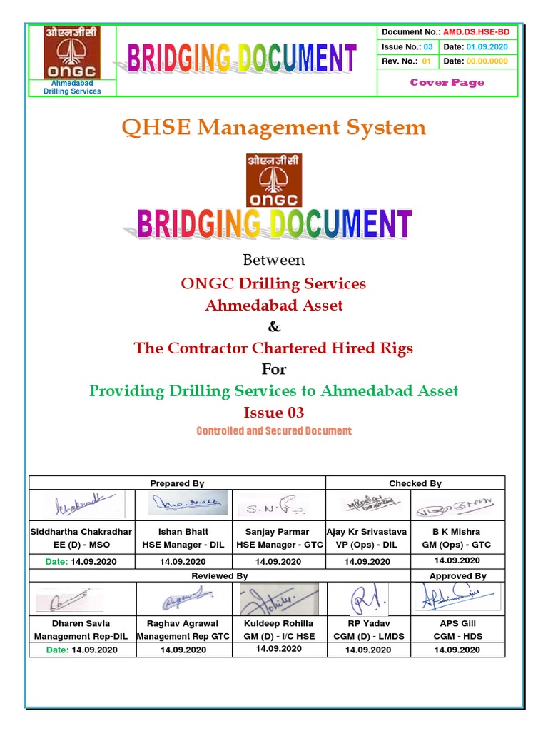 QHSE Management System: ONGC Drilling Services Ahmedabad Asset The Contractor Chartered Hired ...