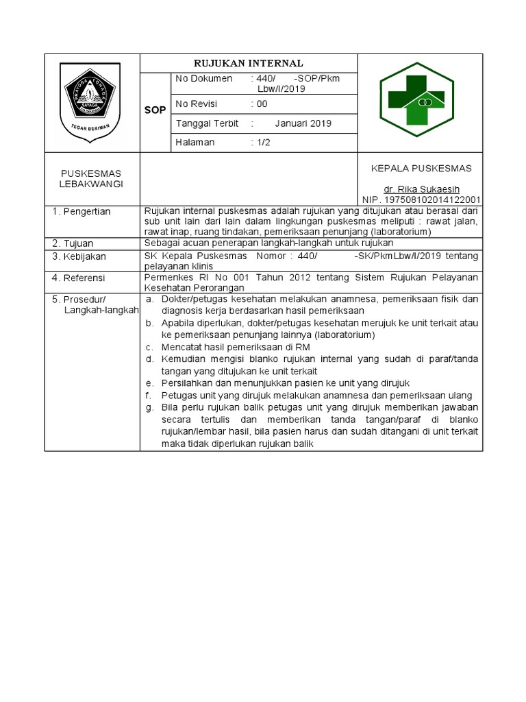 7.5.1.1 B SOP Rujukan Internal Antar Unit Kesehatan Dan Maklumat ...