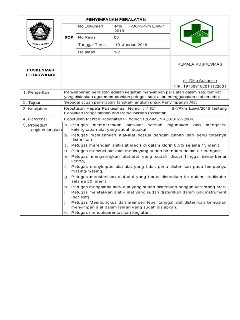 8.6.1.1 Sop Penyimpanan Peralatan | PDF