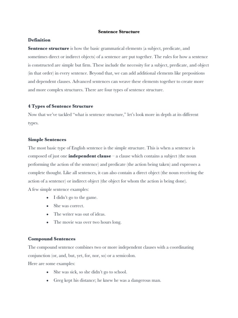 Sentence Structure Is How The Basic Grammatical Elements (A Subject, Predicate, and | PDF ...