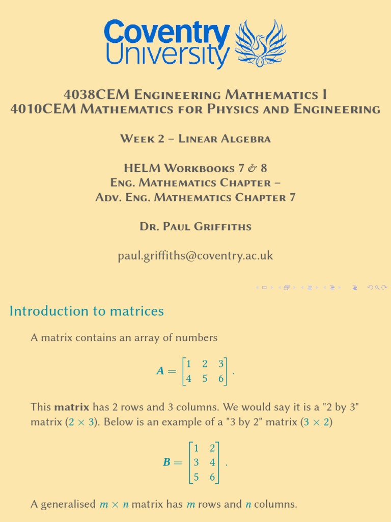 4038CEM Engineering Mathematics I 4010CEM Mathematics For Physics and Engineering | Download ...