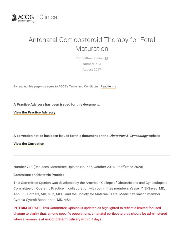 Antenatal Corticosteroid Therapy For Fetal Maturation - ACOG | PDF | Preterm Birth | Prenatal ...