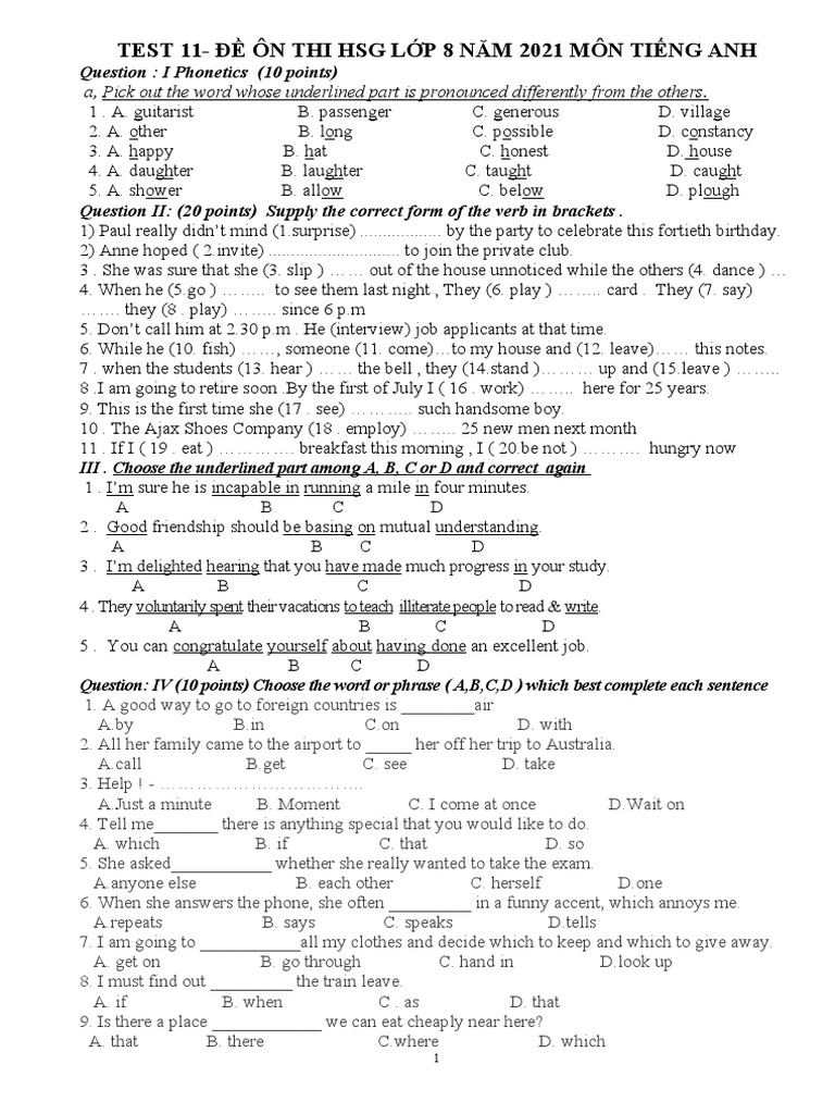 de Thi Chon HSG 8 - in | PDF | Nature