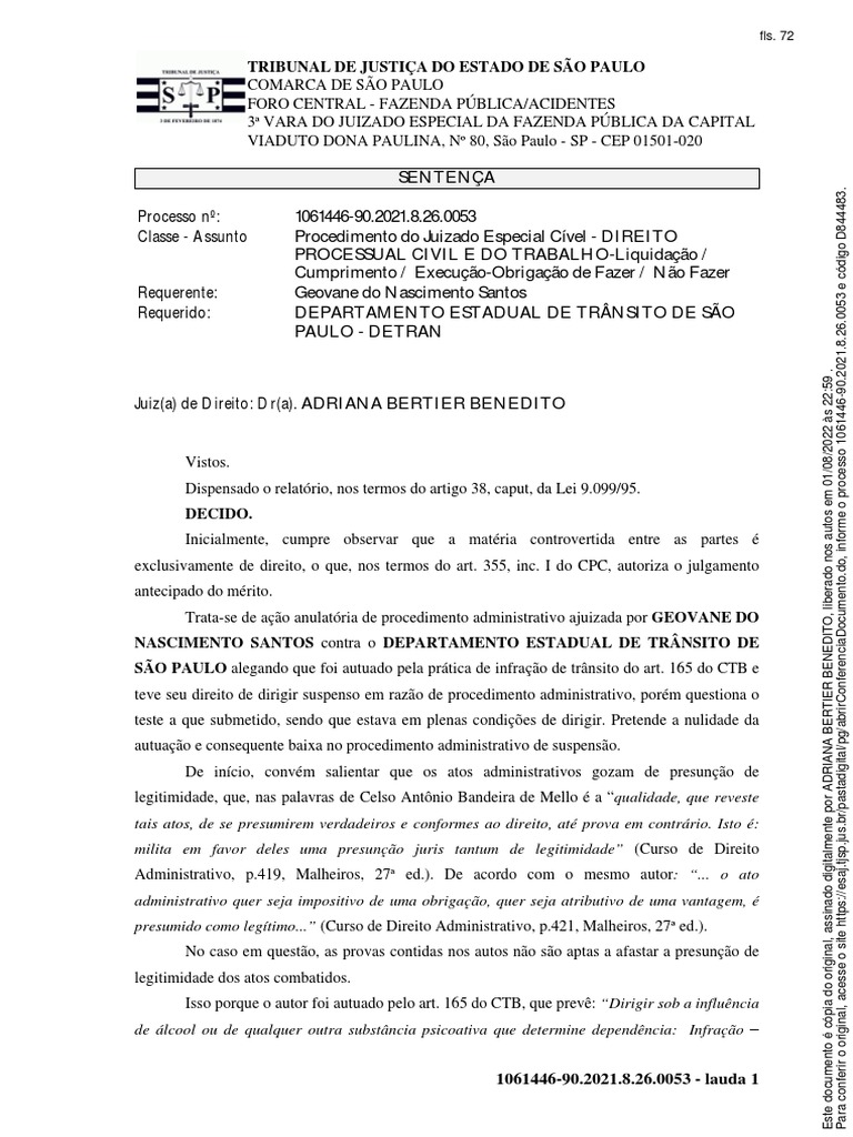 Processo Nº: Classe - Assunto: Tribunal de Justiça Do Estado de São ...